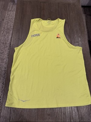 Hoka One One Ironman Triathlon Singlet Mens XL Yellow Neon Running Tank ...
