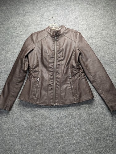 Baccini Faux Leather Jacket Chocolate Brown size small | eBay