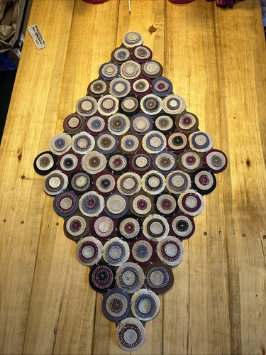 Primitive Style Handmade Wool Old Penny Rug Table Runner 43” X 25” | eBay