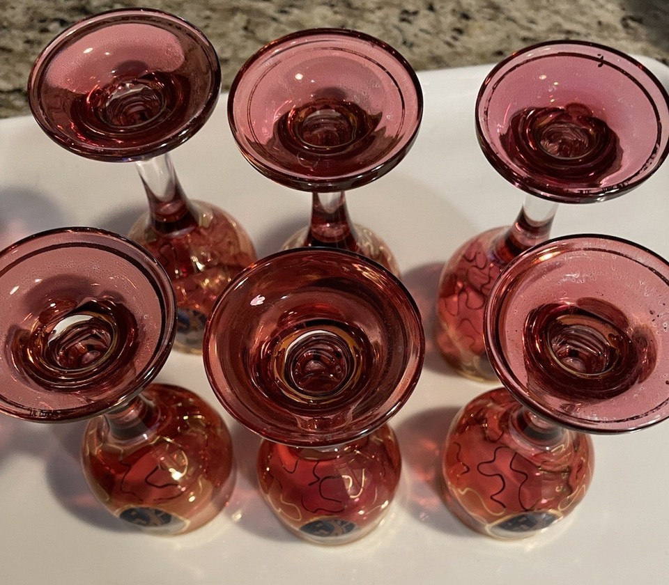 Vintage Figural Ruby Red Cordial Glasses Set Of 6 | eBay