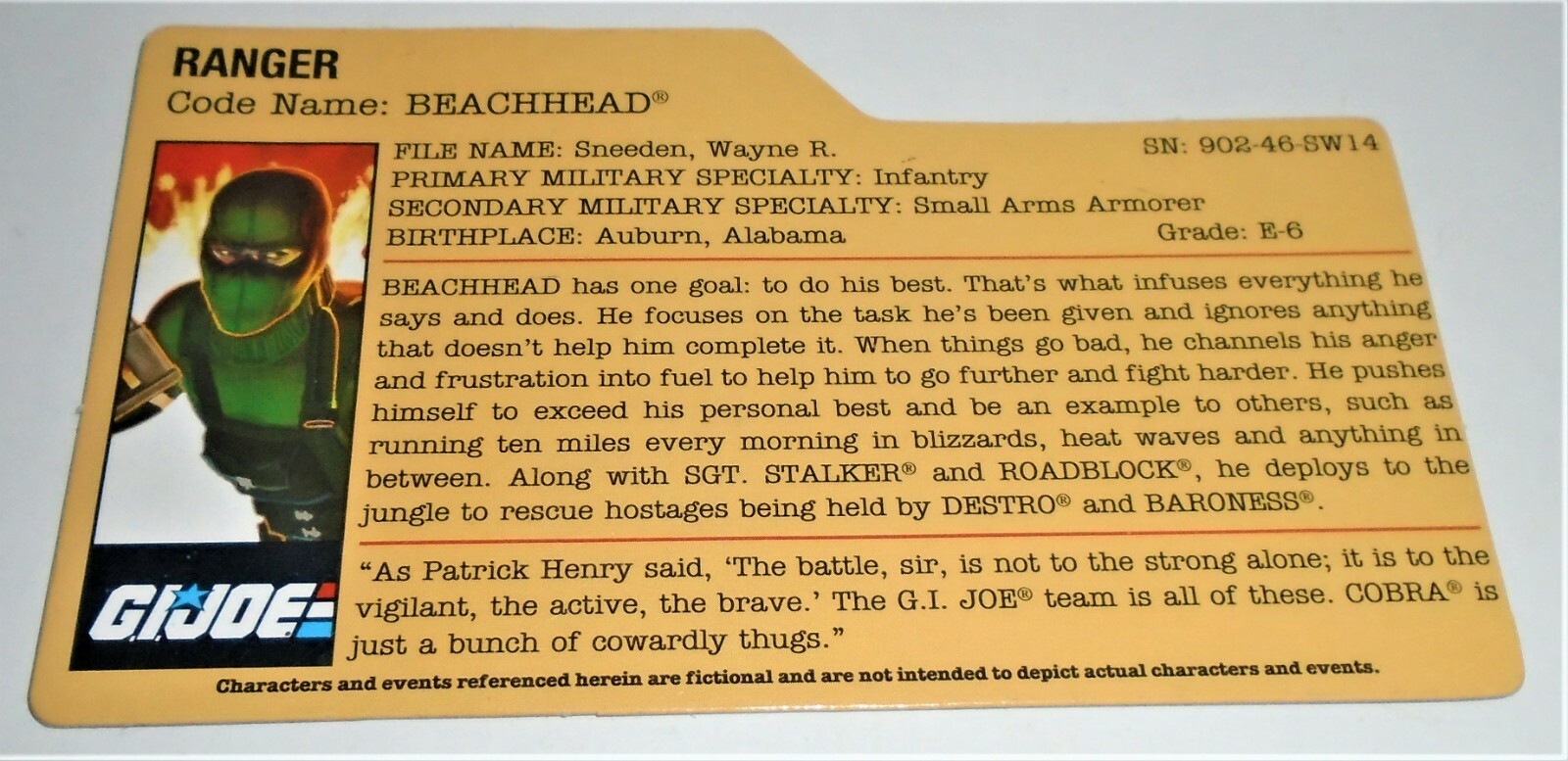 G I JOE File Card I.D. Filecard 2010 Beachhead V14 | eBay