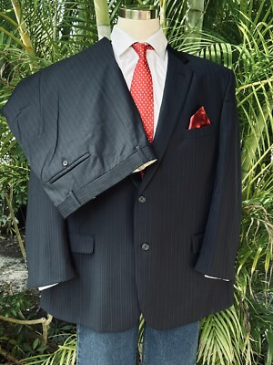MENS 2 PC SUIT SIZE 52 JACKET PANTS SIZE 50 DARK NAVY BLUE BLAZER ...