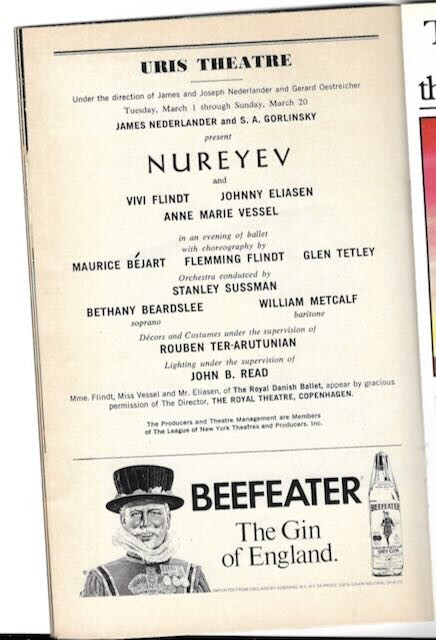 Rudolf Nureyev 1977 Broadway PLAYBILL Vivi Flindt, Johnny Eliasen | eBay