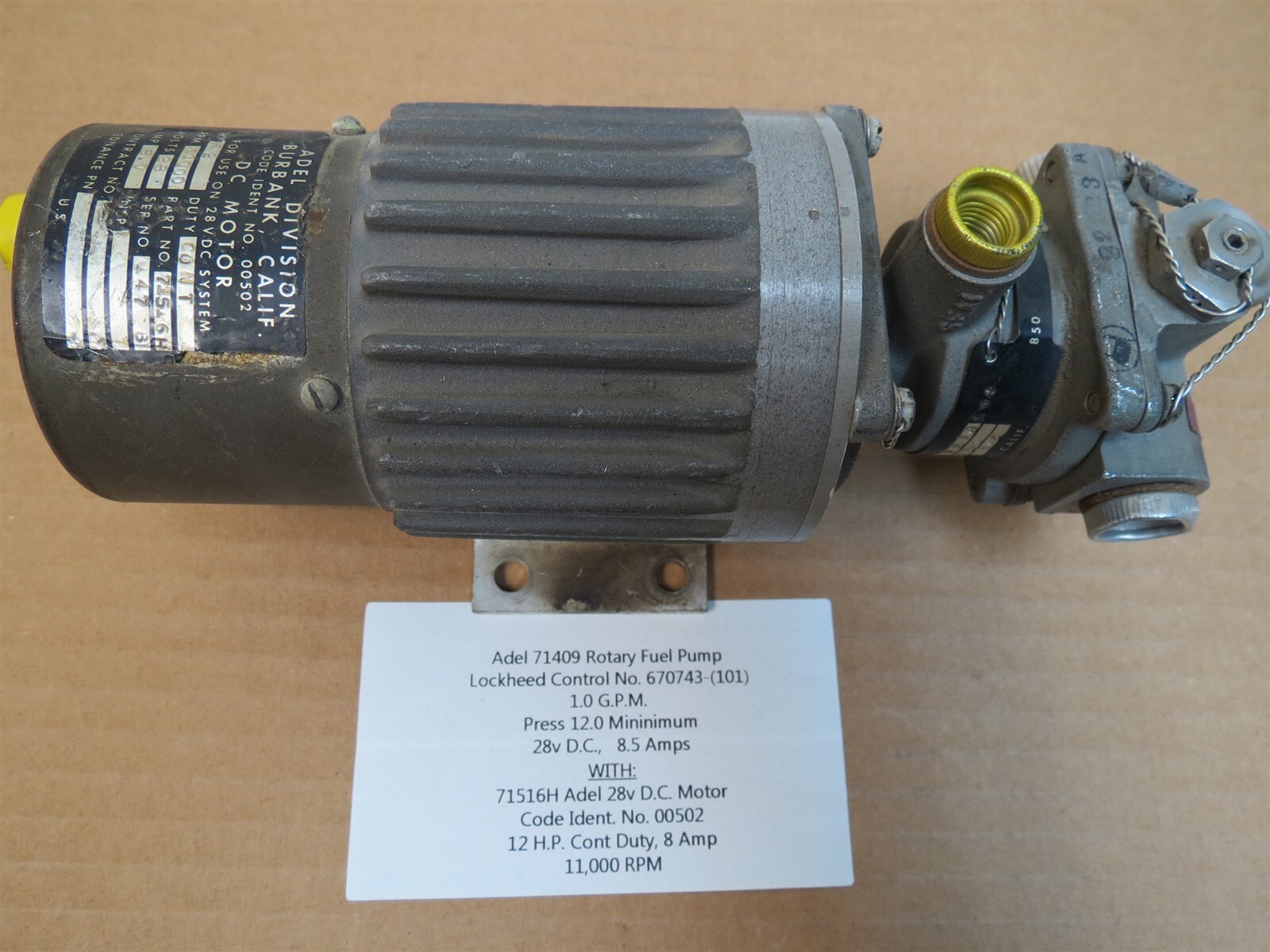 Aircraft Rotary 1 GPM (60 GPH) Fuel Pump & 28v D.C. Motor Adel 71409 ...