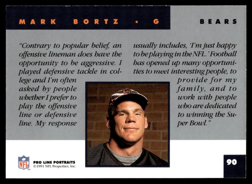 1991 Pro Line Portraits #90 Mark Bortz Chicago Bears | eBay