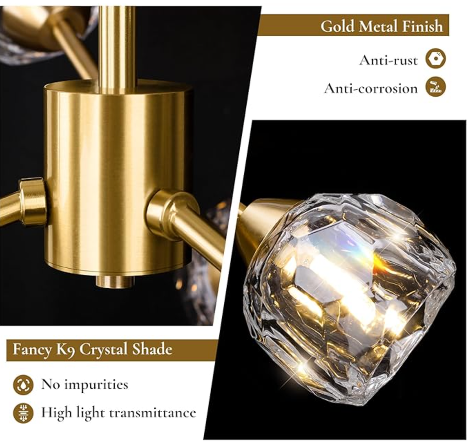 Gold Crystal Sputnik Chandelier 6 Light 54.8'' H Mid-century Brass B | eBay