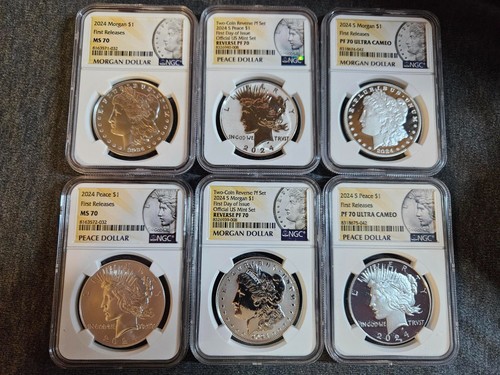 6 coin set 2024 Morgan and Peace silver dollars NGC Certified MS, PF ...