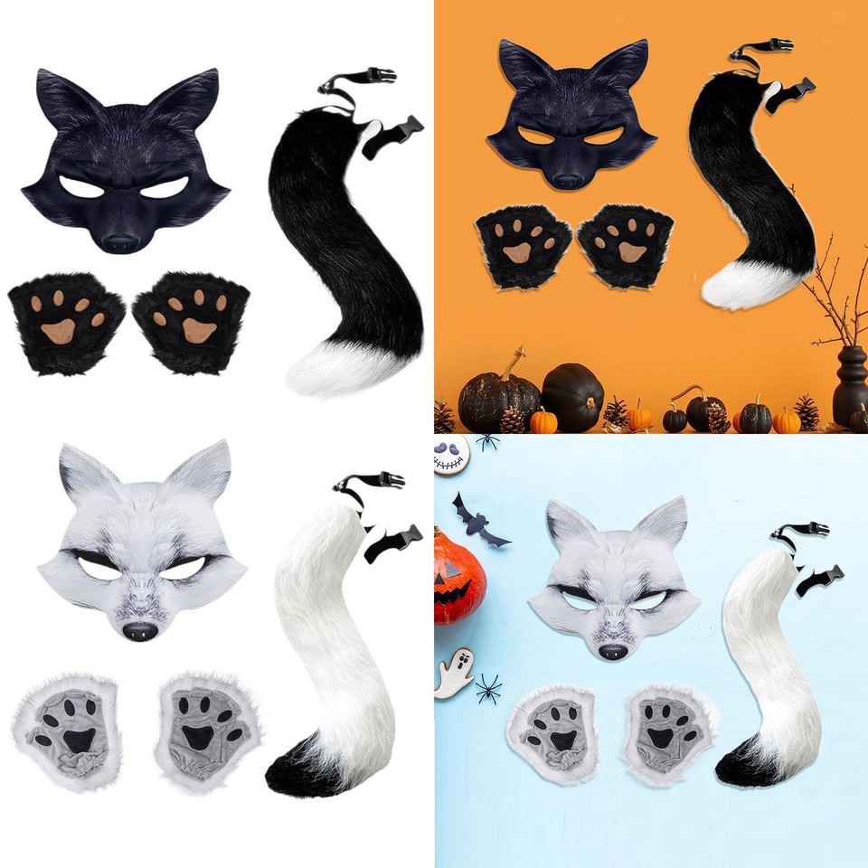 Therian Mask and Tail Set Halloween Costume for Role Playing Halloween ...