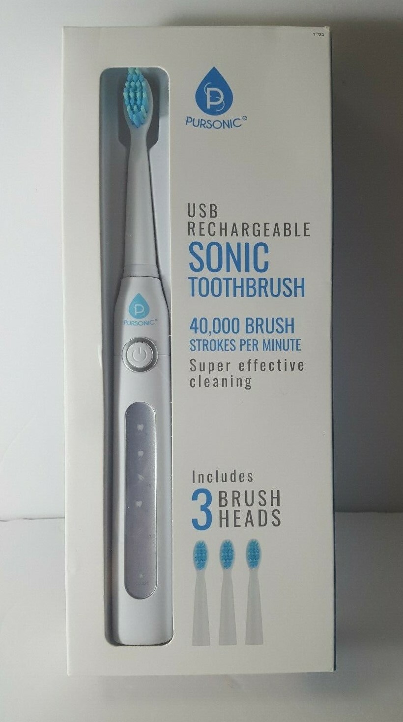 PURSONIC Sonic USB Rechargeable Electric Toothbrush + 3 Extra Brush ...