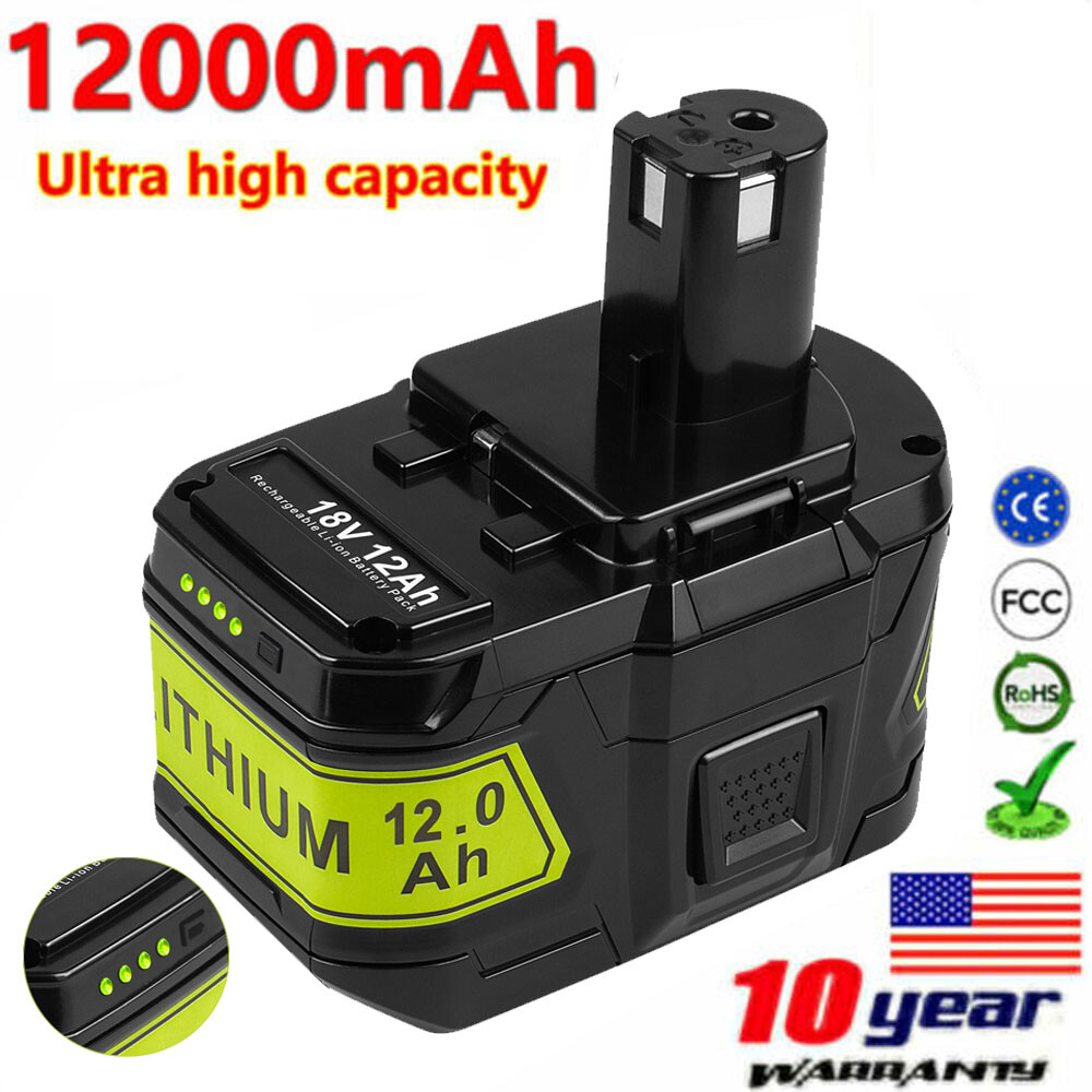 12Ah For RYOBI 18V Battery P108 High Capacity 18Volt Lithium-Ion P102 ...