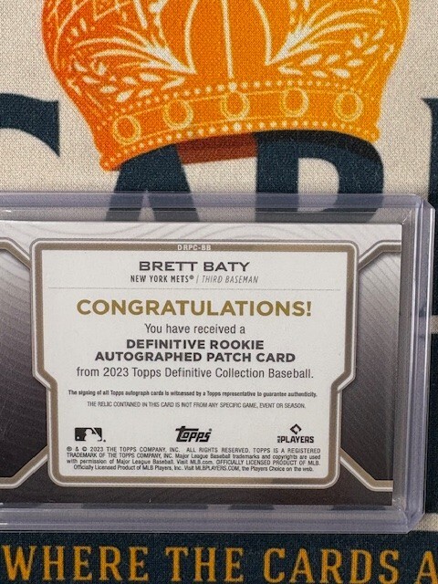 2023 Topps Definitive BRETT BATY Rookie Autograph Patch RC Auto /50 CC ...