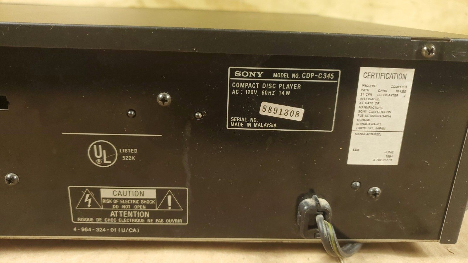 Vintage 1994 Sony High Density Linear Converter 5-Disc CD Player CDP ...