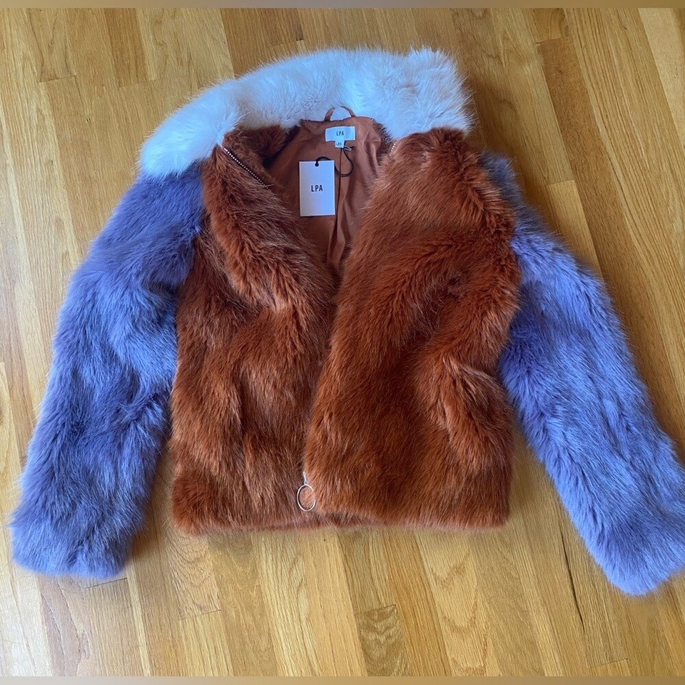 NWT LPA Faux Fur Colorblock Coat Lilac and Rust Size XS | eBay