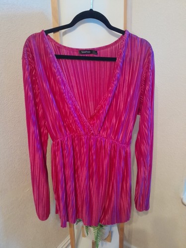 STUNNING SIZE 16 BOOHOO PINK WRAP CRINKLE TOP/SHORT DRESS | eBay