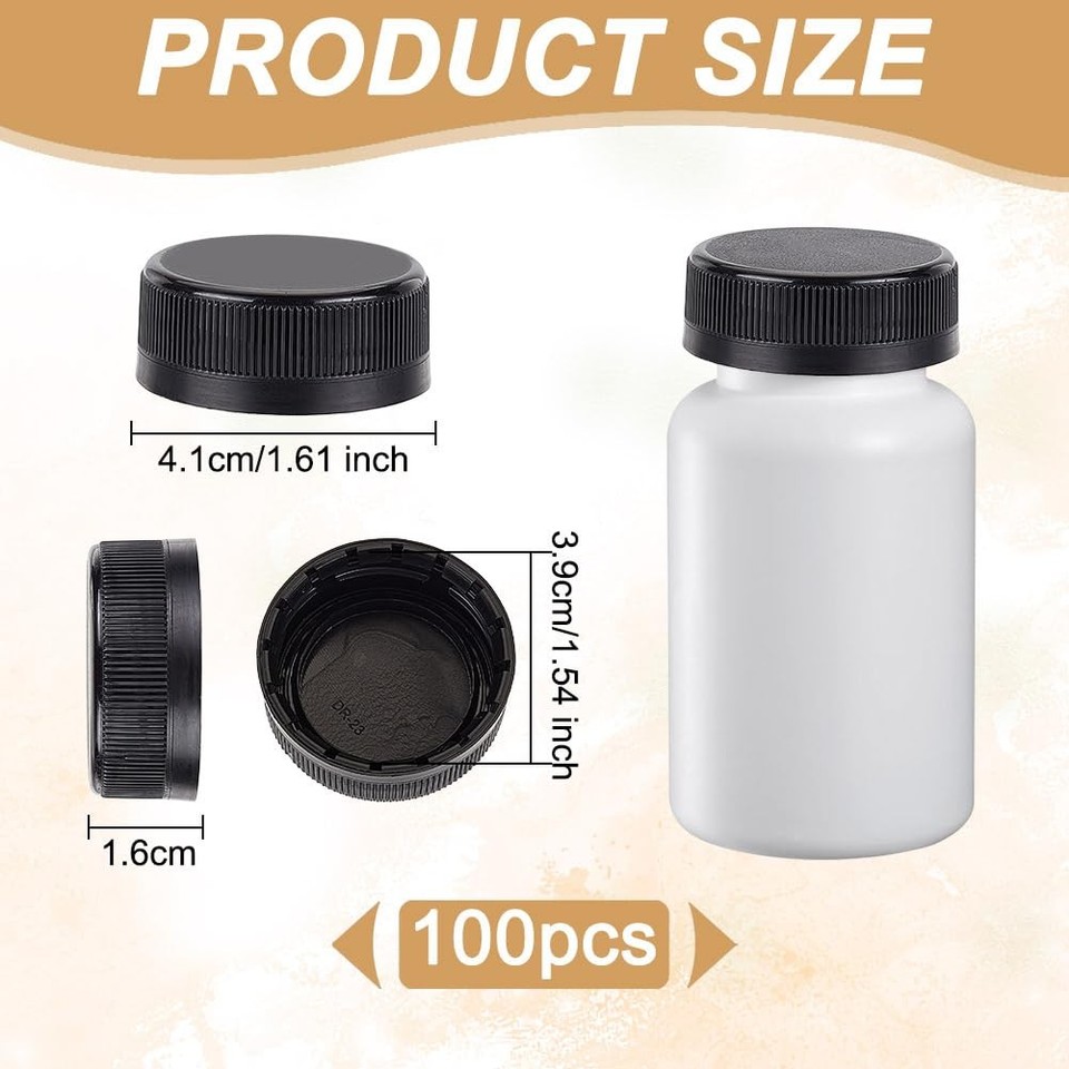 100Pcs Black Plastic Bottle Caps 1.5 Inch Inner Diameter Tamper Seal ...