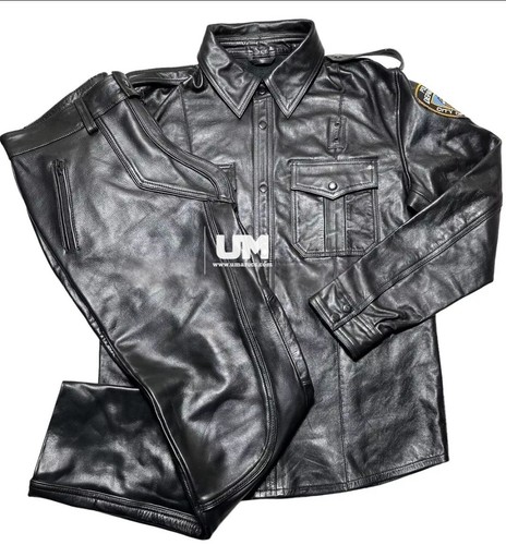 Men's NYPD Style Black Full Uniform Set 100% Real Cowhide Leather Soft ...