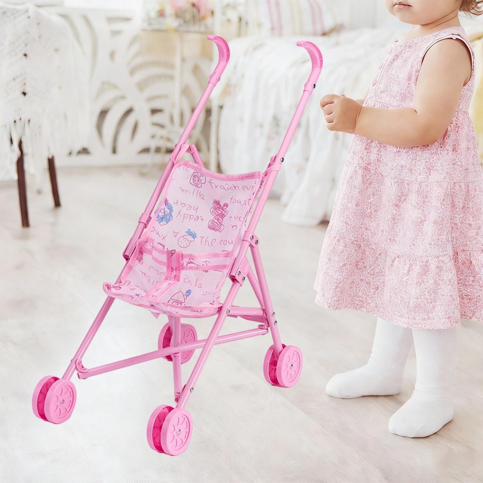 Baby Doll Stroller Toy PVC Cloth Foldable Push Pram Interactive Role ...