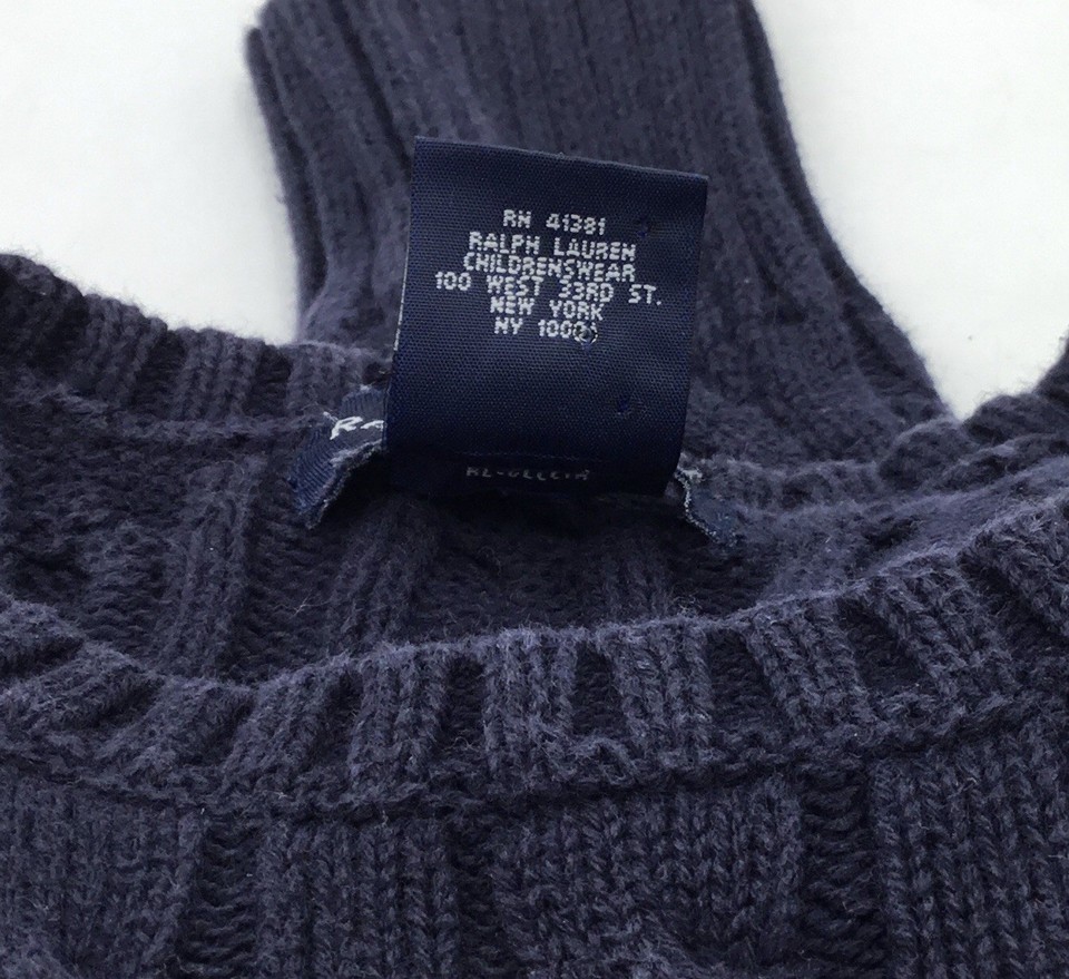 Ralph Lauren Navy Blue Pink Pony Cable Knit Sweater Girls Medium (8/10 ...