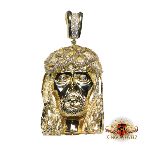Holy Jesus Face Fully Icy Pendant Christ Head Charm Gold Finish Franco ...