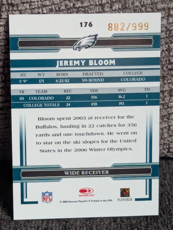 Jeremy Bloom - 2006 Donruss Threads #176 Rookie RC /999 Philadelphia ...