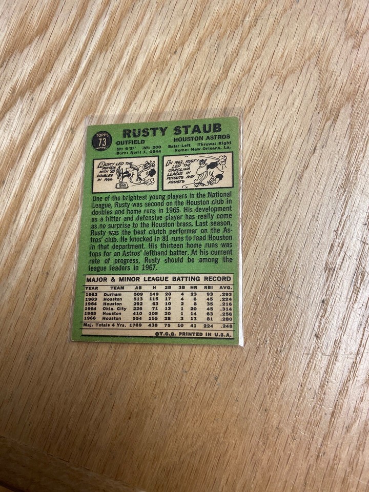 1967 Topps Baseball Rusty Staub Houston Astros Card #73 | eBay