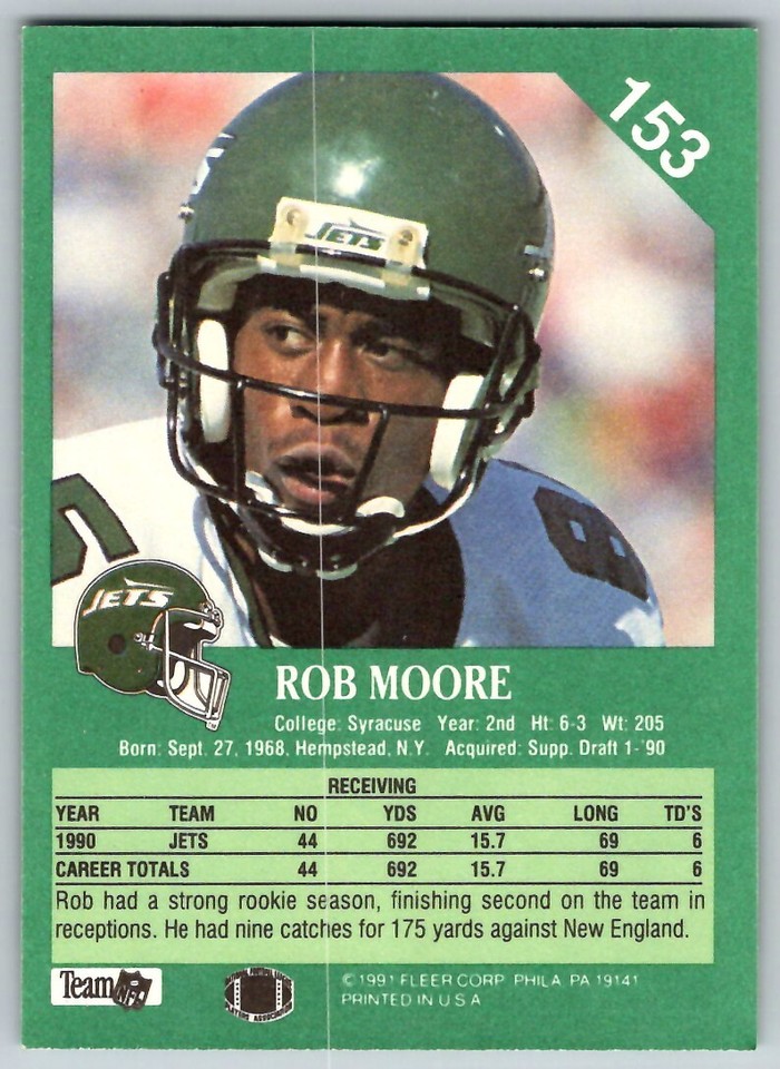 1991 FLEER ROB MOORE NEW YORK JETS #153 | eBay