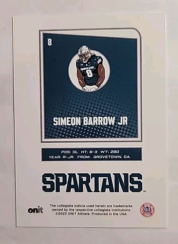2023 ONIT Athlete SIMEON BARROW JR Michigan State Miami Holo Icon ...
