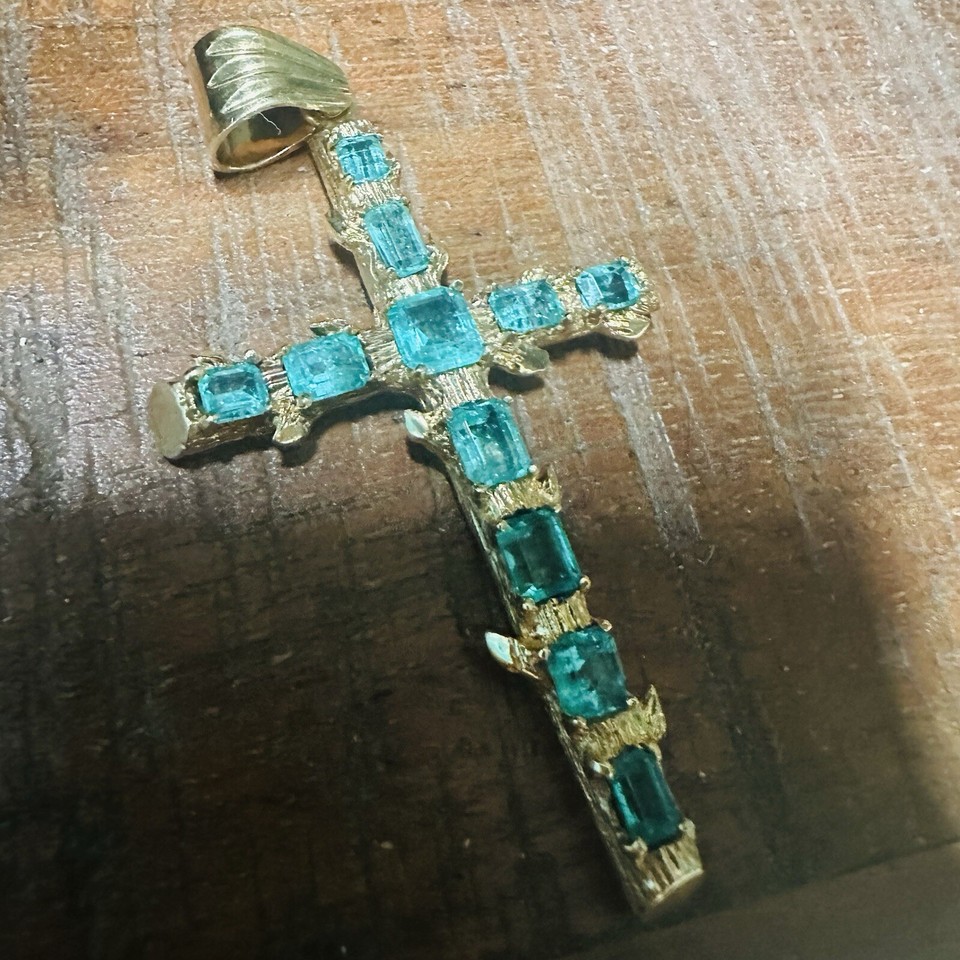 17k Gold Genuine Columbian Emerald Cross Pendant | eBay