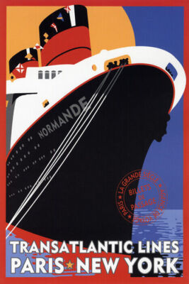 TRANSATLANTIC LINES PARIS NEW YORK SHIP CRUISE TRAVEL VINTAGE POSTER ...