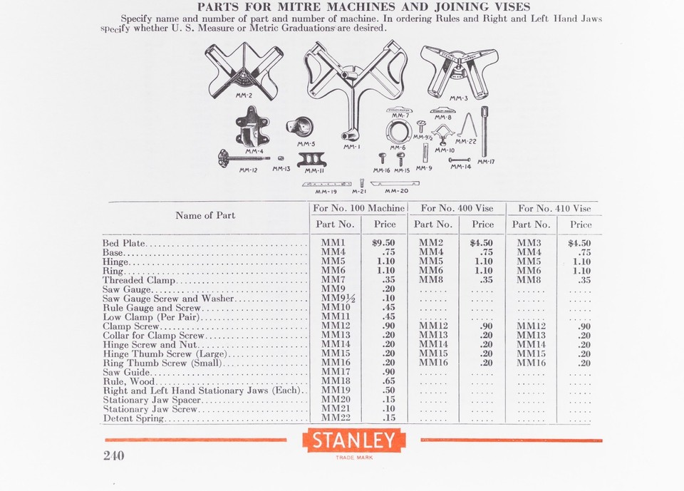 Stanley No. 100 Mitre Machine Clamp, Clamp Screw, Collar & Pin - Blue ...
