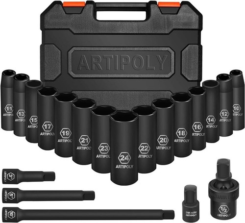20 Pieces 1/2" Drive Metric Deep Impact Socket Set 10mm-24mm w ...