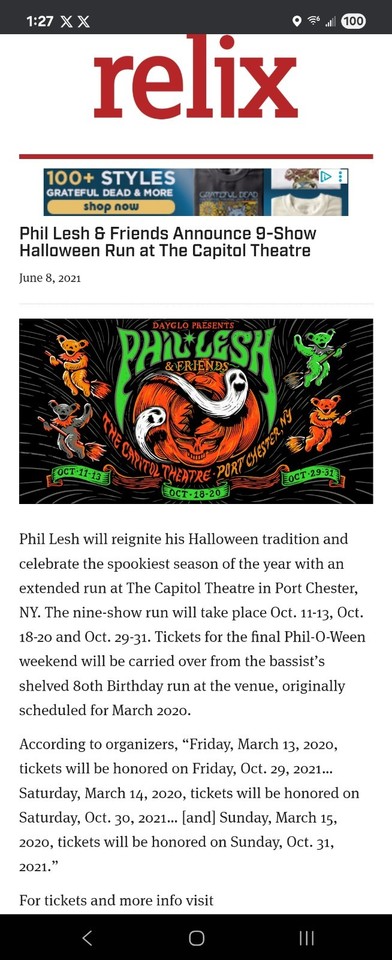 Phil Lesh zip sweatshirt CAPITOL THEATER Halloween shows Oct 2021 | eBay