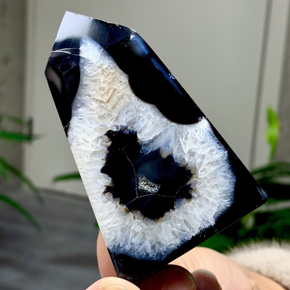90G Natural black blossom stripe agate ObeliskQuartz Crystal Tower ...