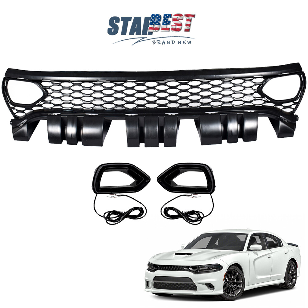 Front Grille Plastic Bumper For 2015-2021 Dodge Plastic Black With LED ...