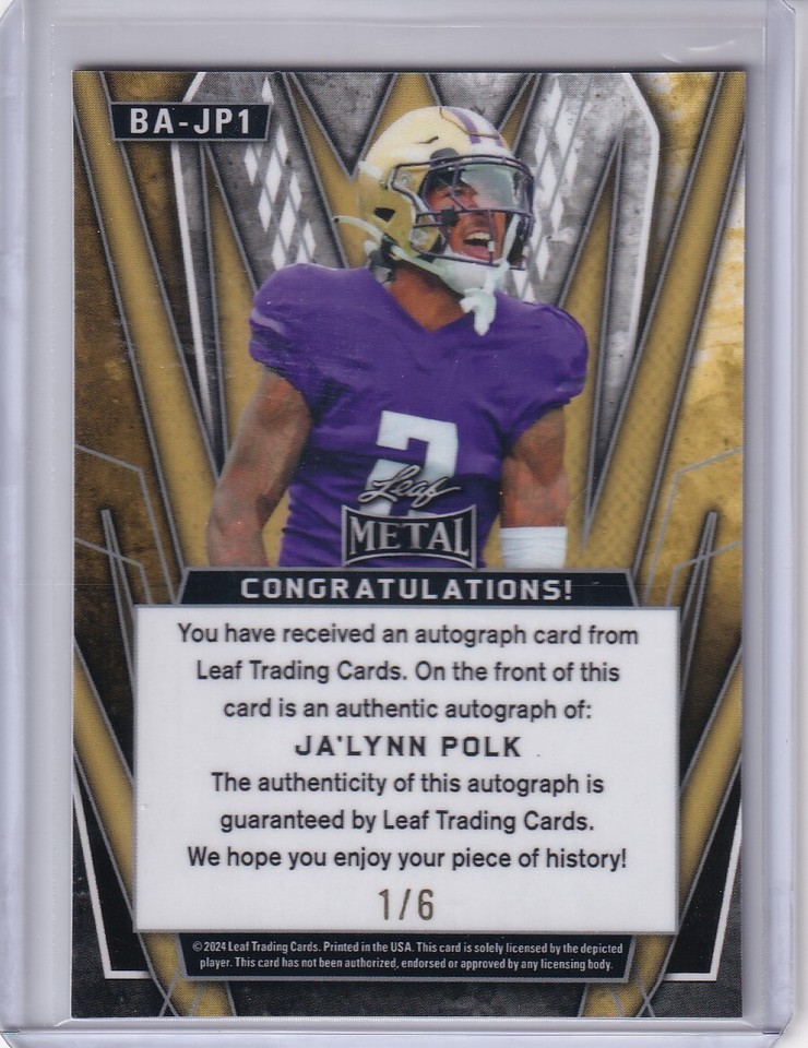 Ja'lynn Polk 2024 Leaf Metal Rookie Auto New England Patriots 1/6 | eBay