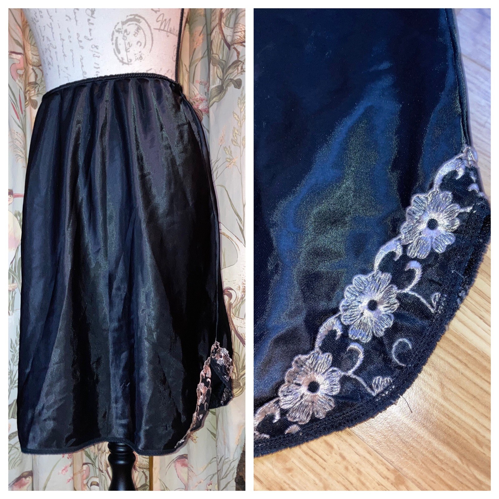 Vintage 80s Half Slip Embroidered Florals Warners Black sz Large | eBay