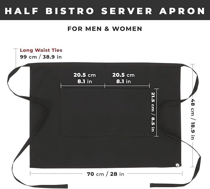 Unisex Half Bistro Server Apron Black One Size 2 Pack | eBay