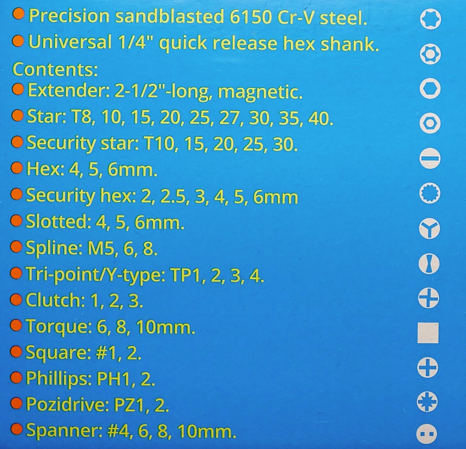 1/4” QUICK CHANGE DRIVER BITS – 50-pc security bit set – 3” long hand ...