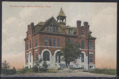Postcard STOCKTON Kansas/KS High School Campus Building w/Observation ...
