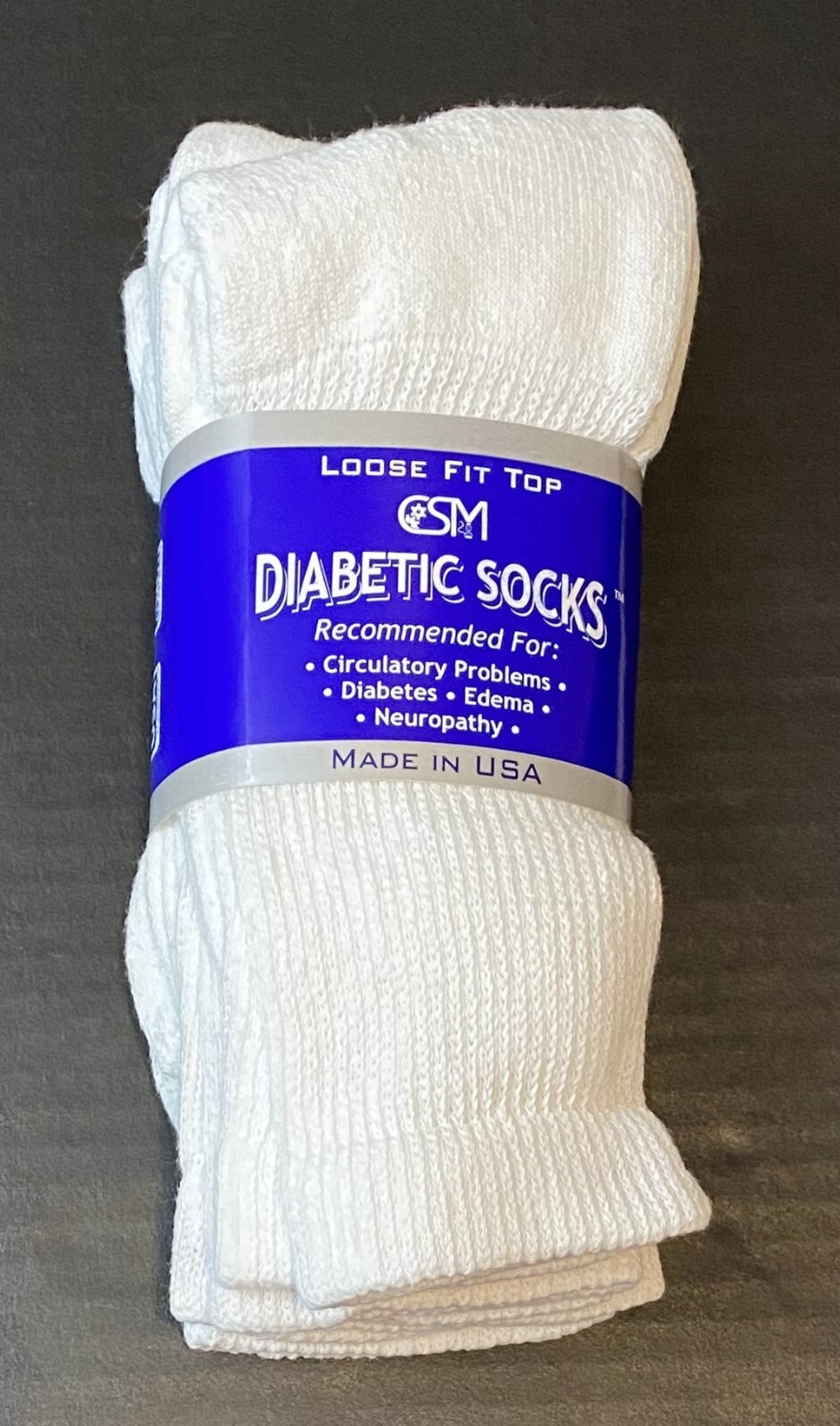 CSM Loose Fit Top Diabetic Socks 3 Pack, White, Size 10-13, Shoe Sizes ...