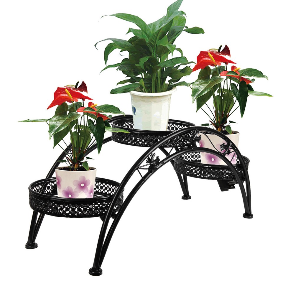 Wrought Iron Strong Metal Arch Pot Plant Stand Indoor Outdoor Garden ...