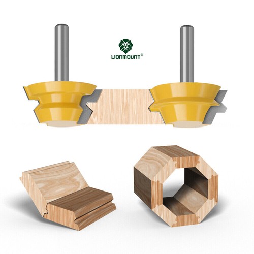 8mm Shank Lock Miter -22.5° Glue Joinery Router Bit Set Tongue&Groove ...