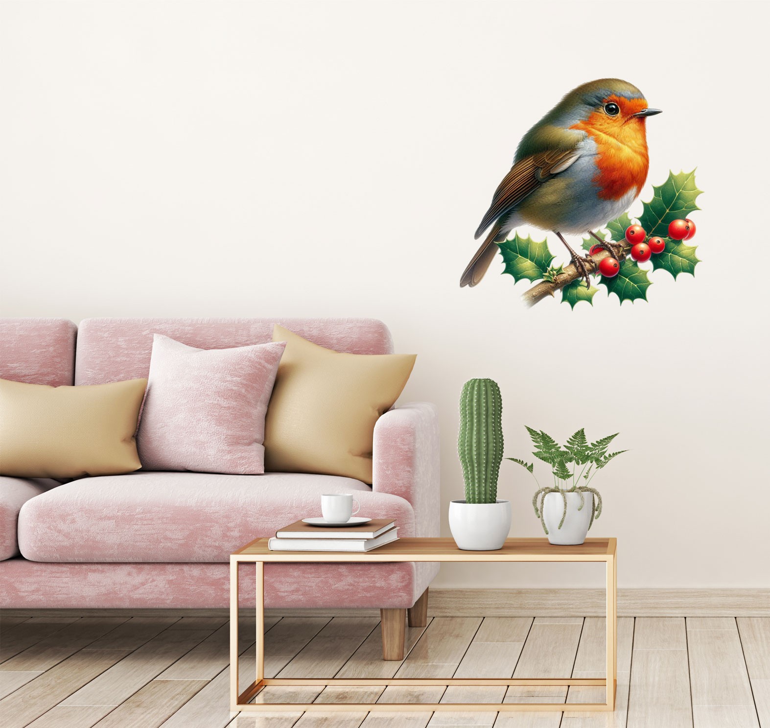 Colour Christmas Robin Bird Wall Art Bedroom Nursery Vinyl Sticker ...