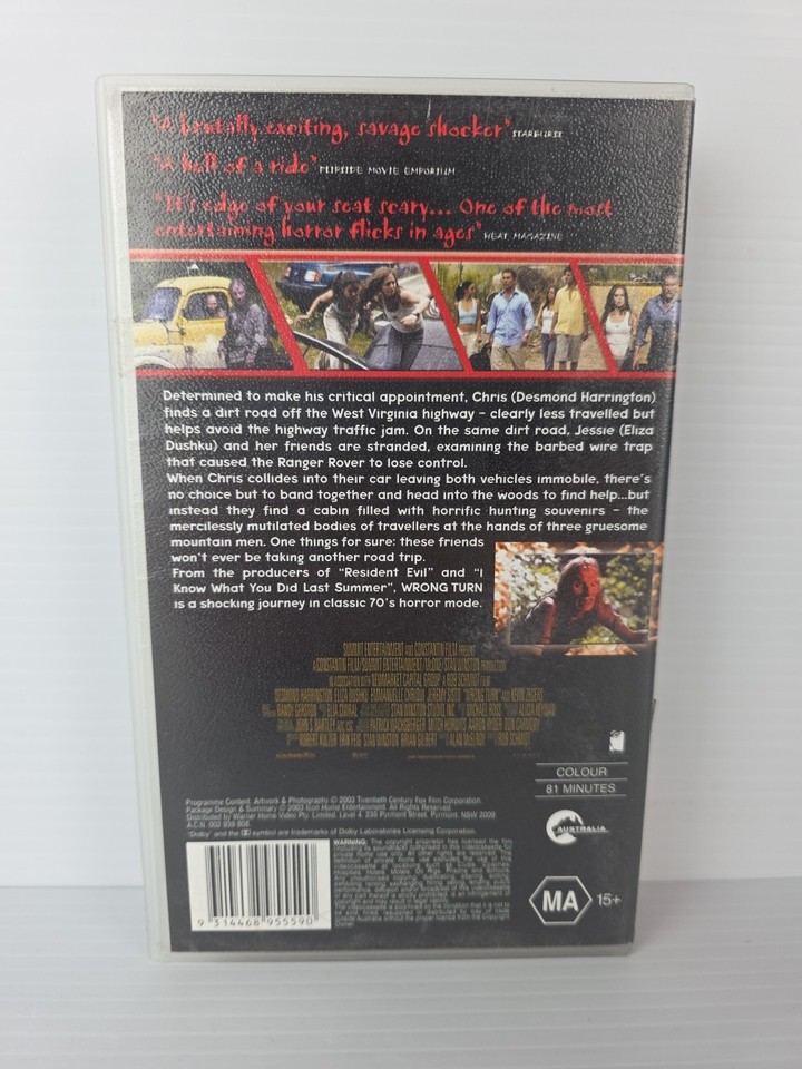 Wrong Turn Horror VHS Cassette Tape 2003 Eliza Dushku MA15+ Icon | eBay ...