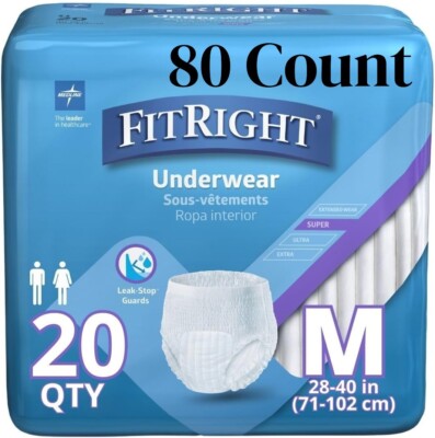 4x 20 Count Medline FitRight Ultra Size Large Adult Incontinence ...