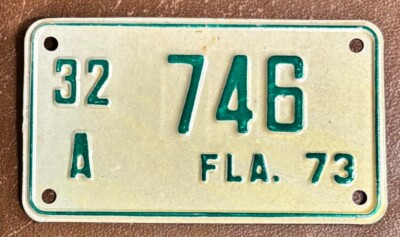 Florida 1973 INDIAN RIVER COUNTY MOTORCYCLE License Plate # 32A 746 | eBay