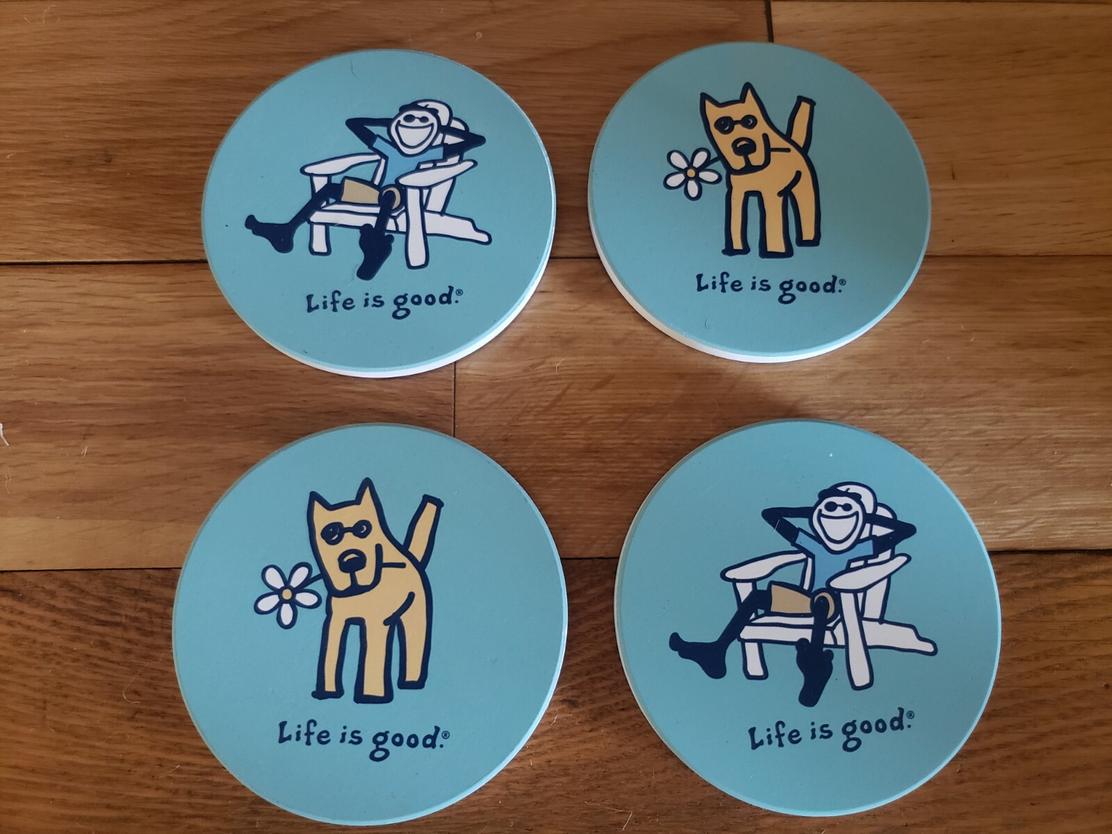 Set of 4. Adirondack Jake , Life is Good Coaster Set Ceramic Cork ...