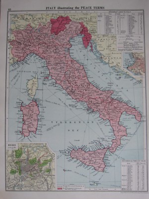 1930 MAP ~ ITALY SHOWING PEACE TERMS ROME STEAMSHIP LINE BOUNDARIES | eBay