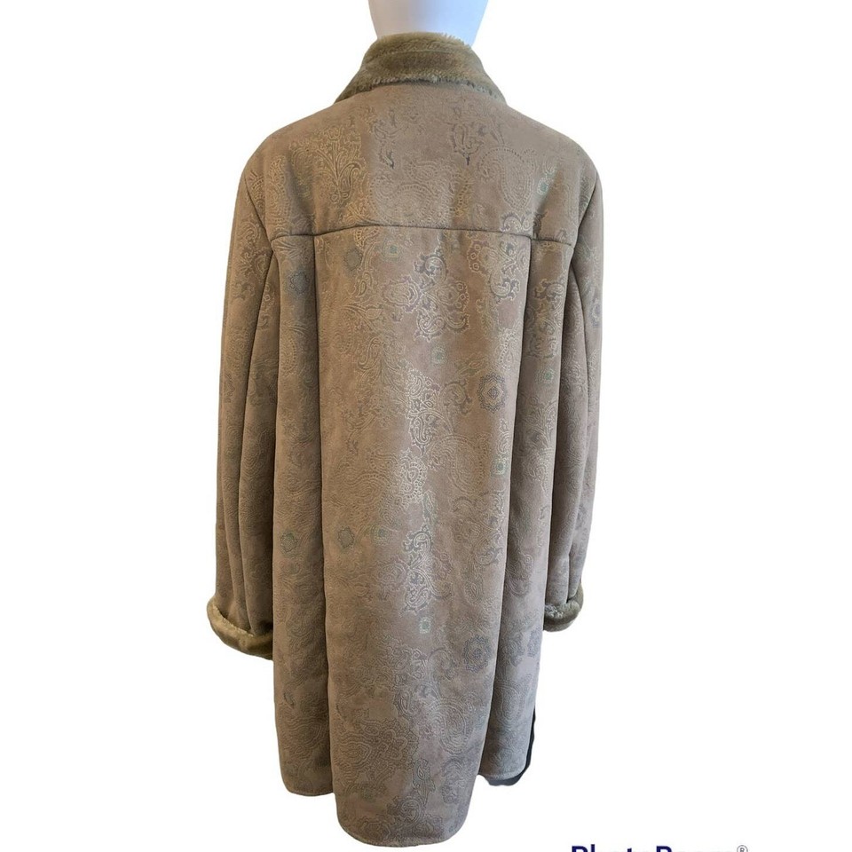 Dennis Basso Women's Size Large Coat Tan Patterned Hook and Loop ...