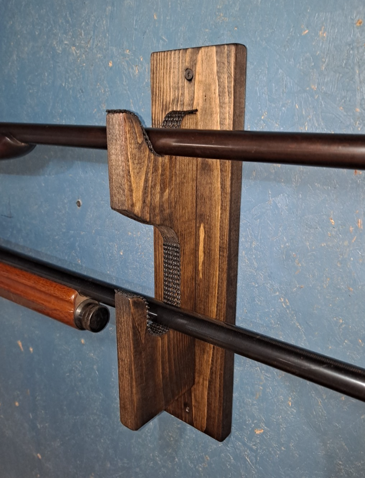 Two Gun Wood Wall Rack for Shotgun Rifle w/o Lever Action Dark Walnut ...
